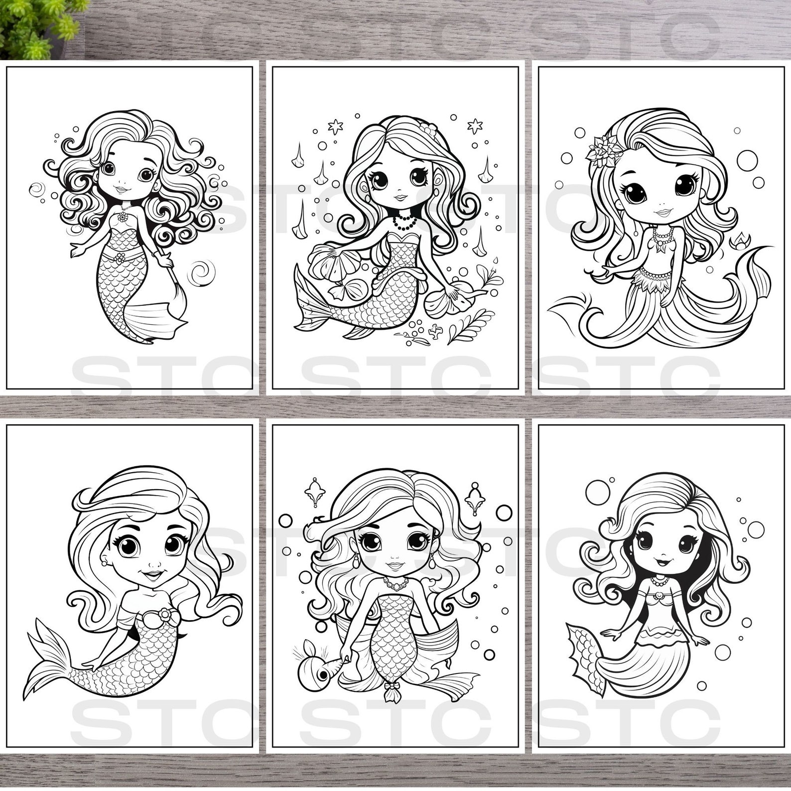 Cute Mermaid Coloring Pages for Kids,set of 24,toddlers & Pre-school ...