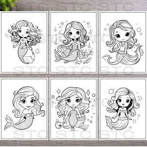 Cute Mermaid Coloring Pages for Kids,set of 24,toddlers & Pre-school ...