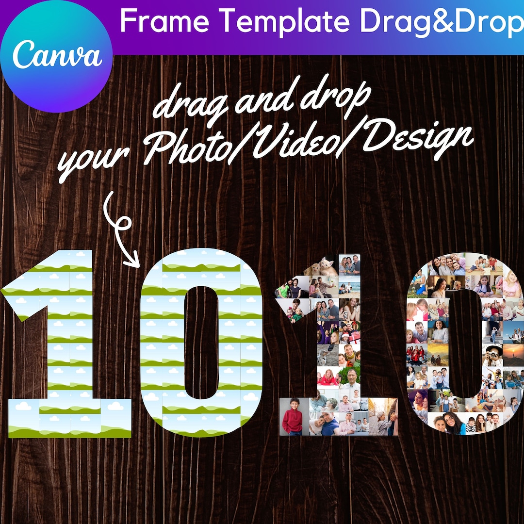 Number 10 Photo Collage Canva Frame Template (digital Download) - Etsy