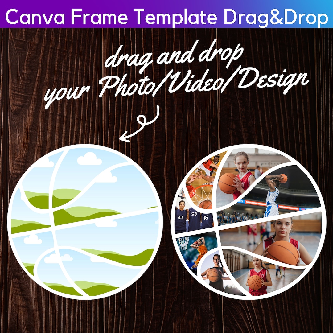 Basketball Photo Collage Canva Frame Template: Drag & Drop (digital ...