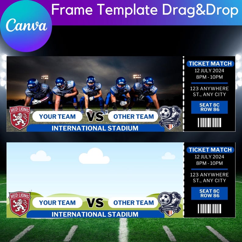 Editable Sport Ticket Canva Template: Customizable Event Invitation ...