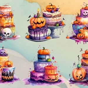 Halloween Pumpkin Cake Clipart,12 PNG Watercolor Cake Png,spooky Cake ...