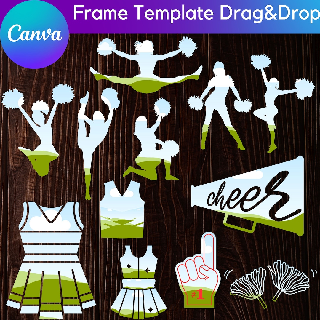 Cheerleader Canva Frame Template Bundle: Drag & Drop Design (digital ...