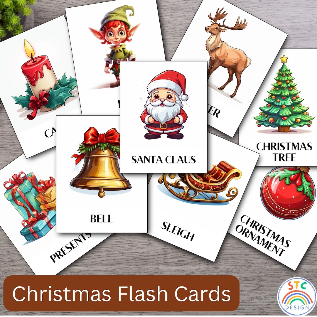 Christmas Vocabulary Flash Cards,set of 12,toddlers & Pre-school Cards ...