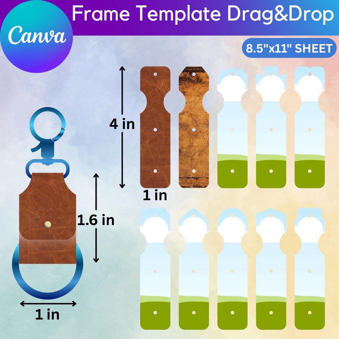 Editable Leather Keychain Canva Frame Template, Custom Photo Keychain ...