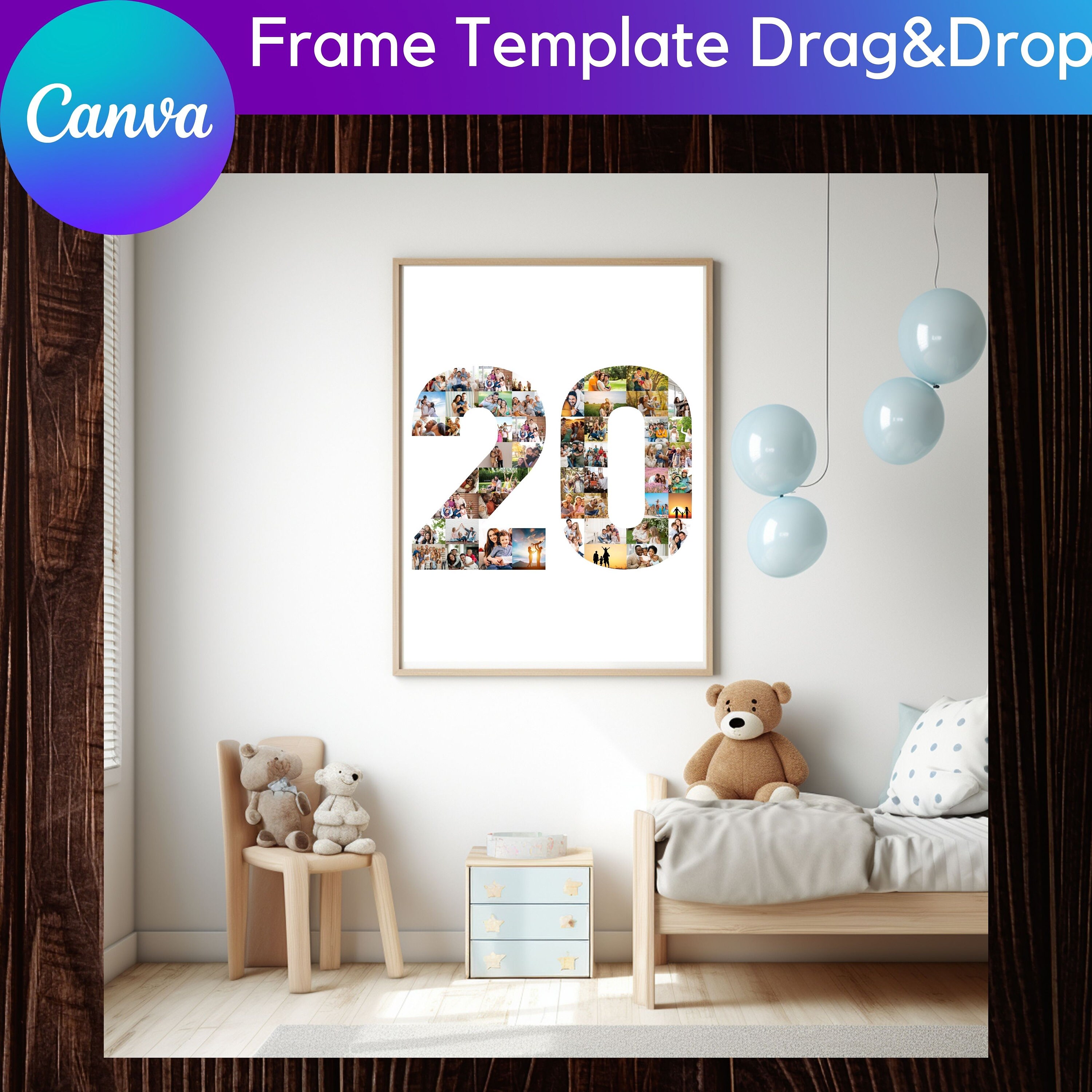20 Twenty Number Collage Canva Frame Template,editable Canva for a ...