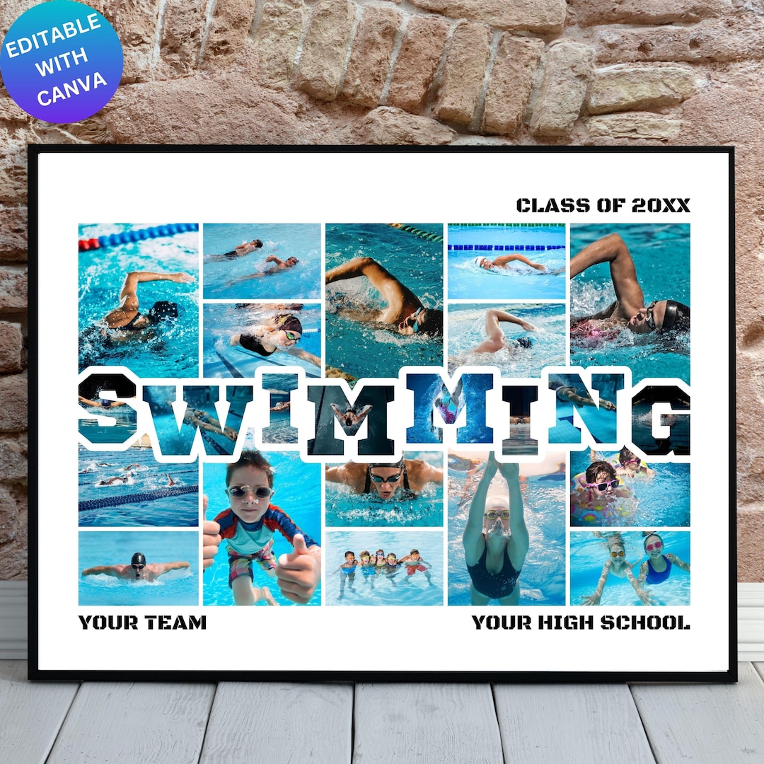 Swimming Photo Collage Canva Frame Template, Customizable Sports Poster ...