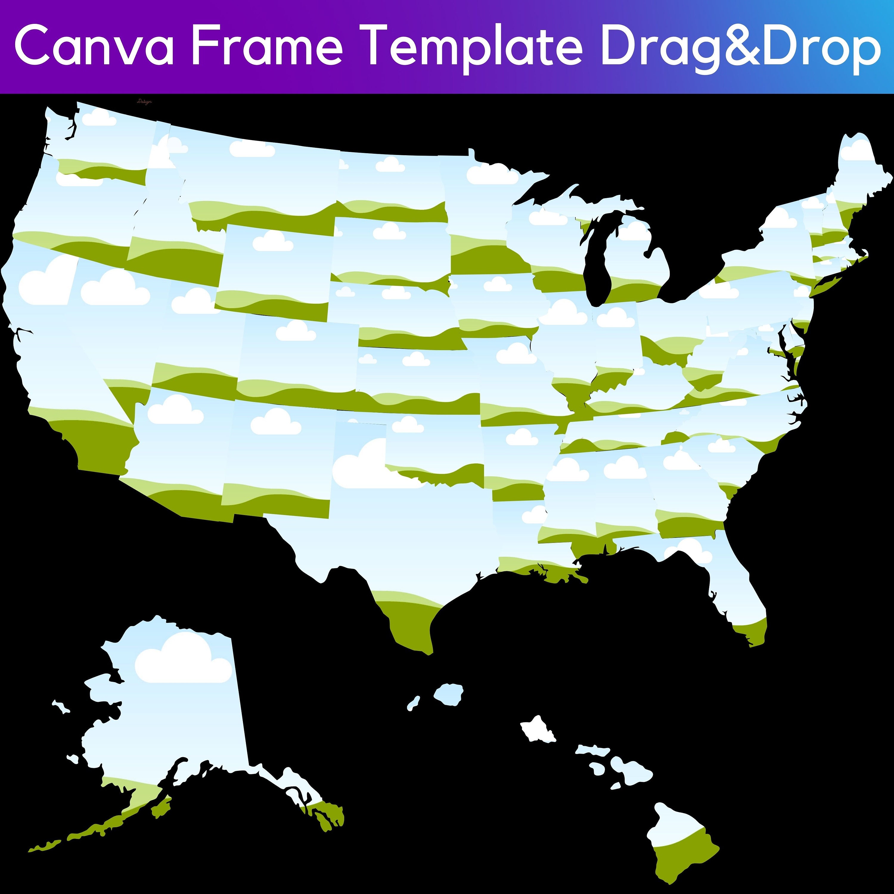 50 States of America Map Canva Frame Template Bundle,usa Map Canva,easy ...