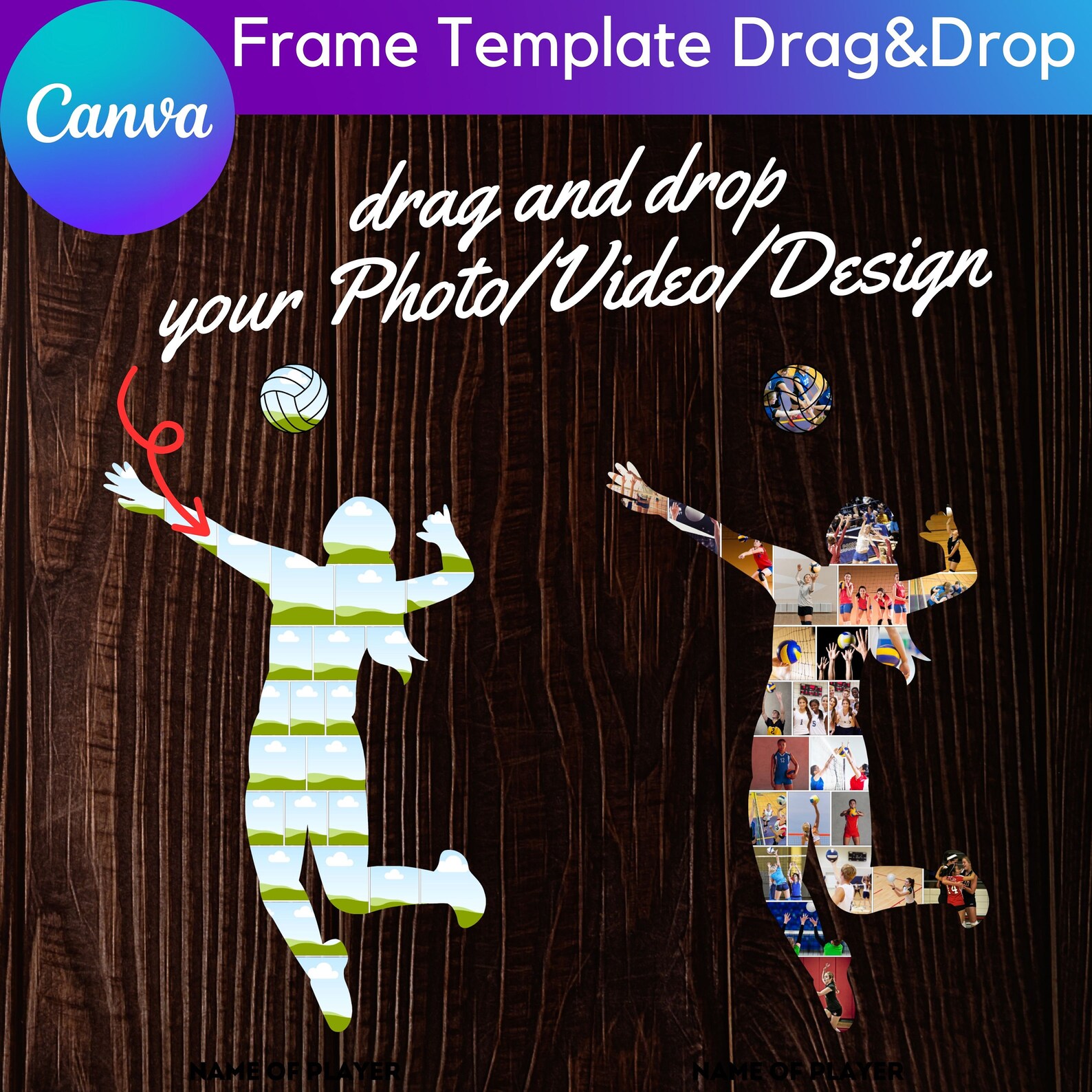 Volleyball Photo Collage Canva Frame Template (digital Download) - Etsy