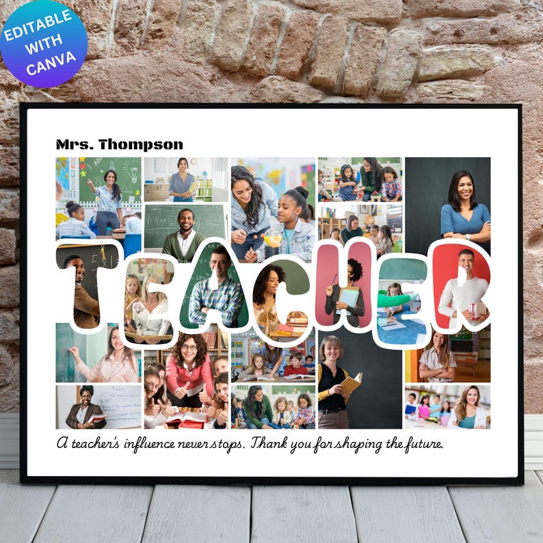 Teacher Photo Collage Canva Frame Template, Personalized Gift for ...