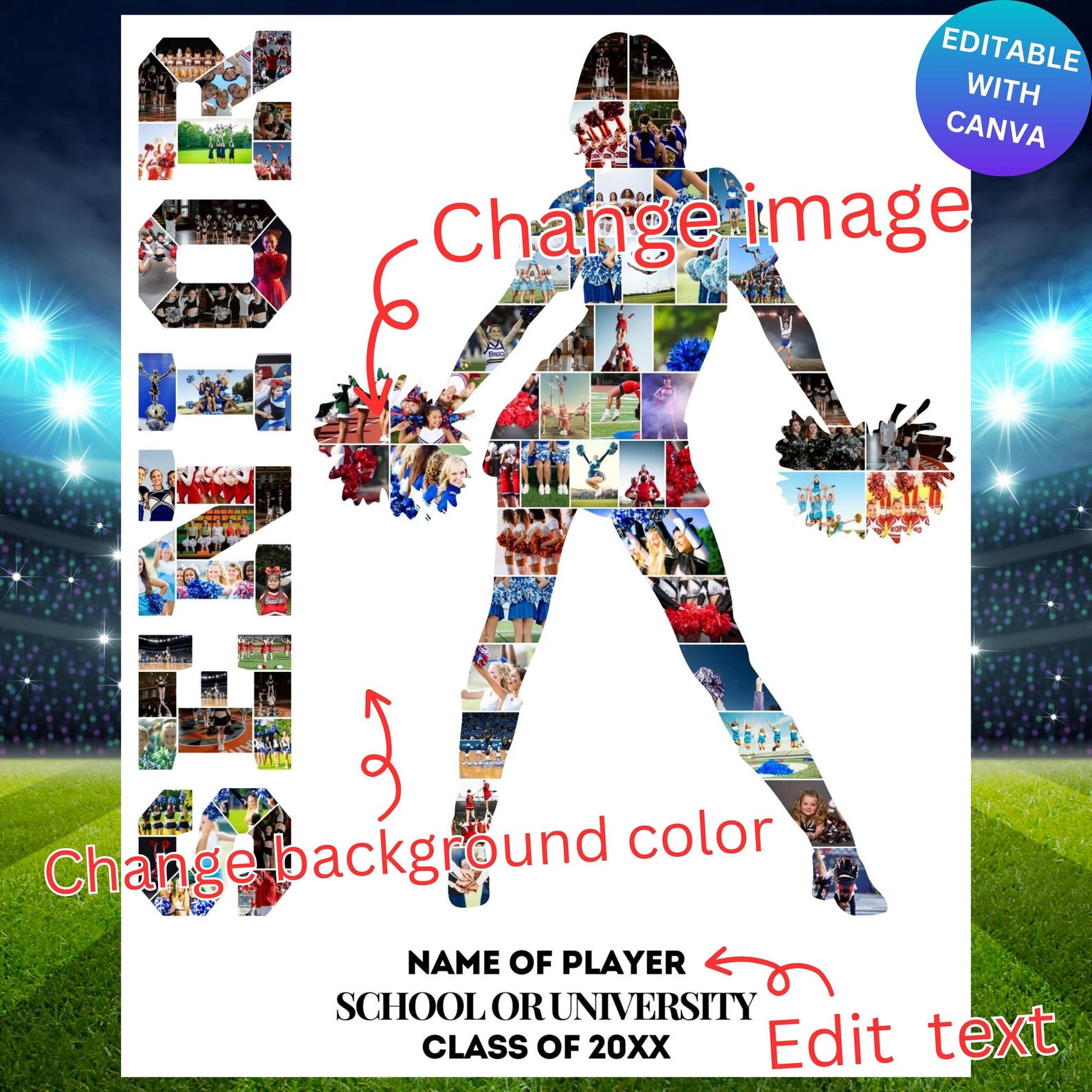 Cheerleader Photo Collage Template: Senior Memory Keepsake (digital ...