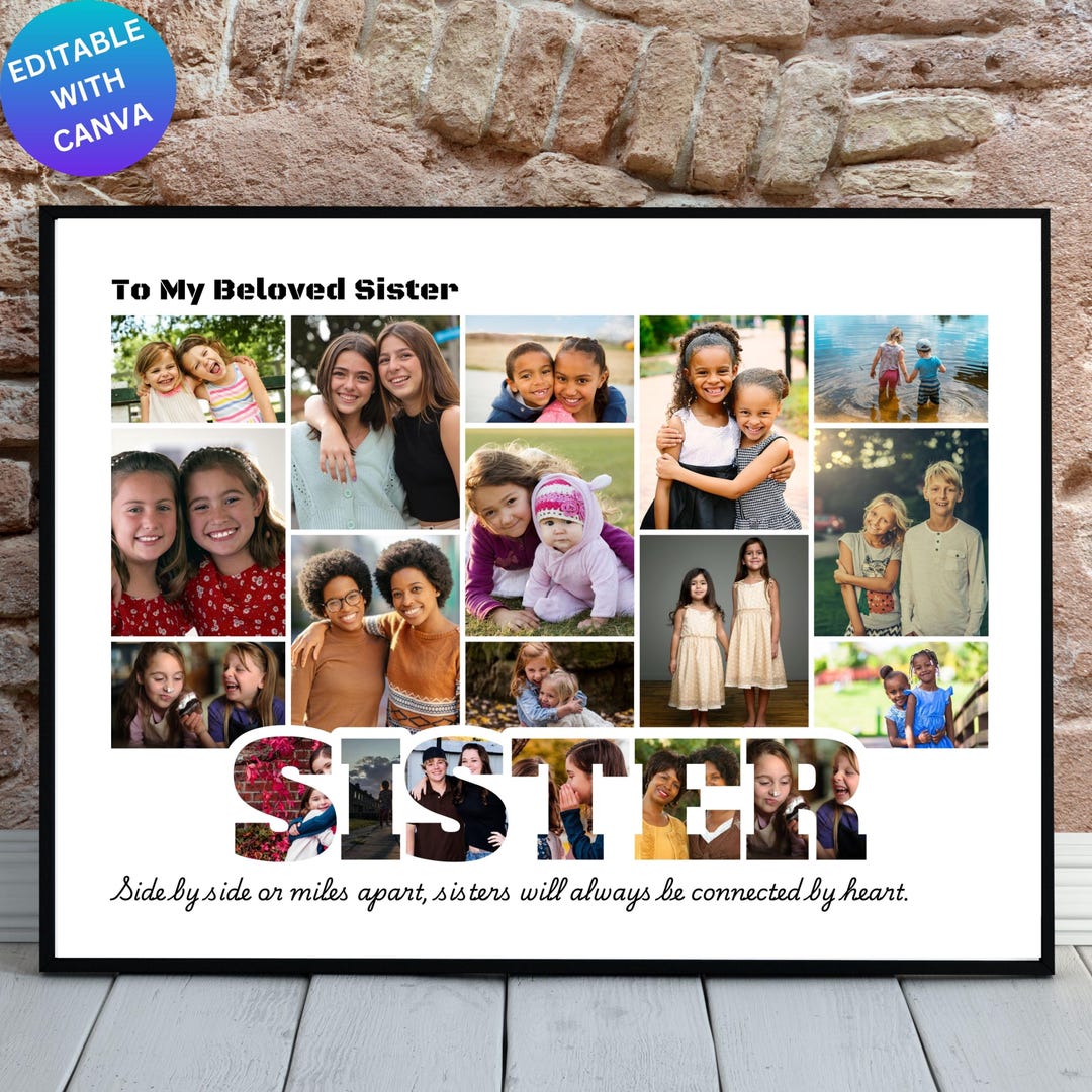 Sister Photo Collage Canva Template: Sibling Gift, Memory Poster ...