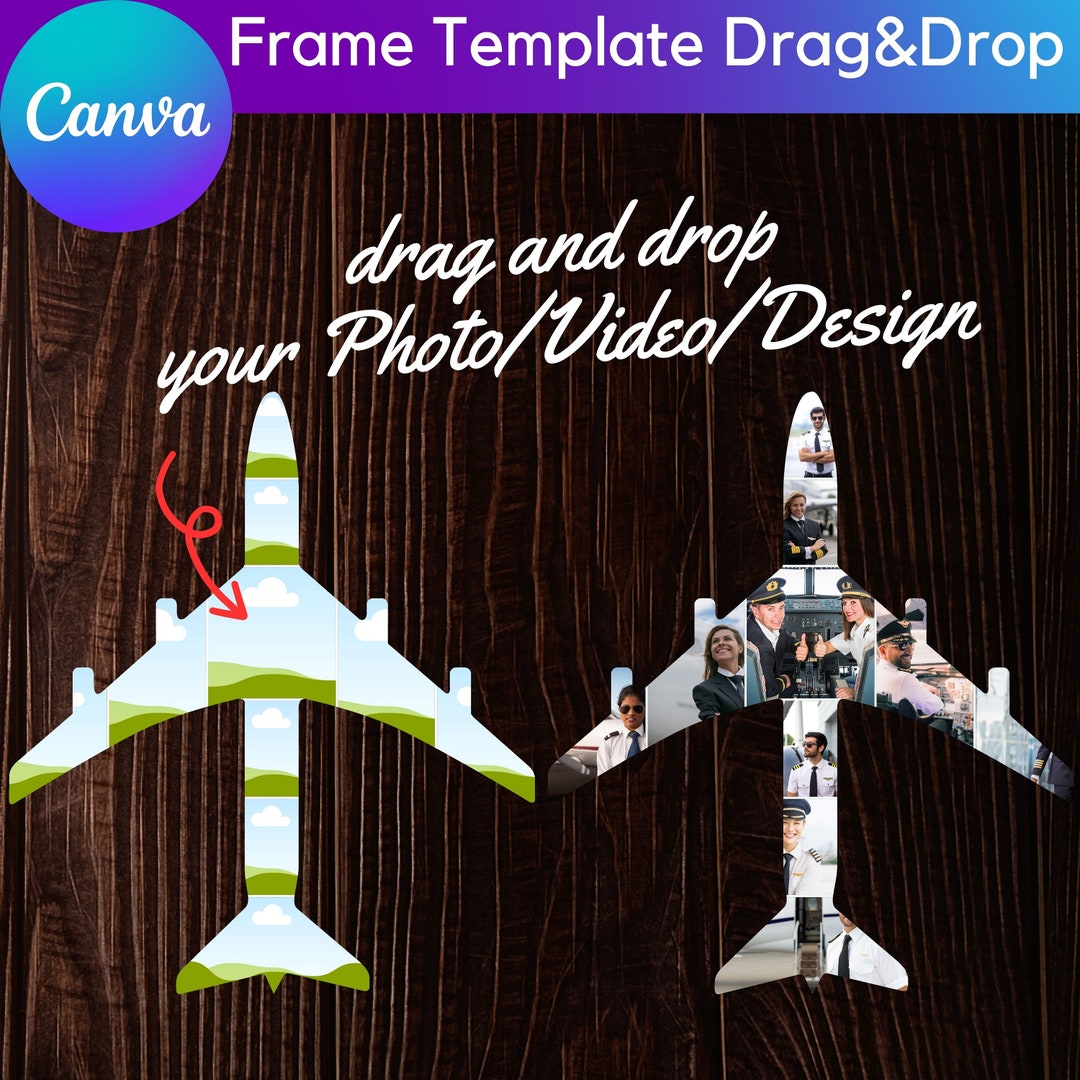 Airplane Photo Collage Canva Frame: Drag & Drop Template (digital ...
