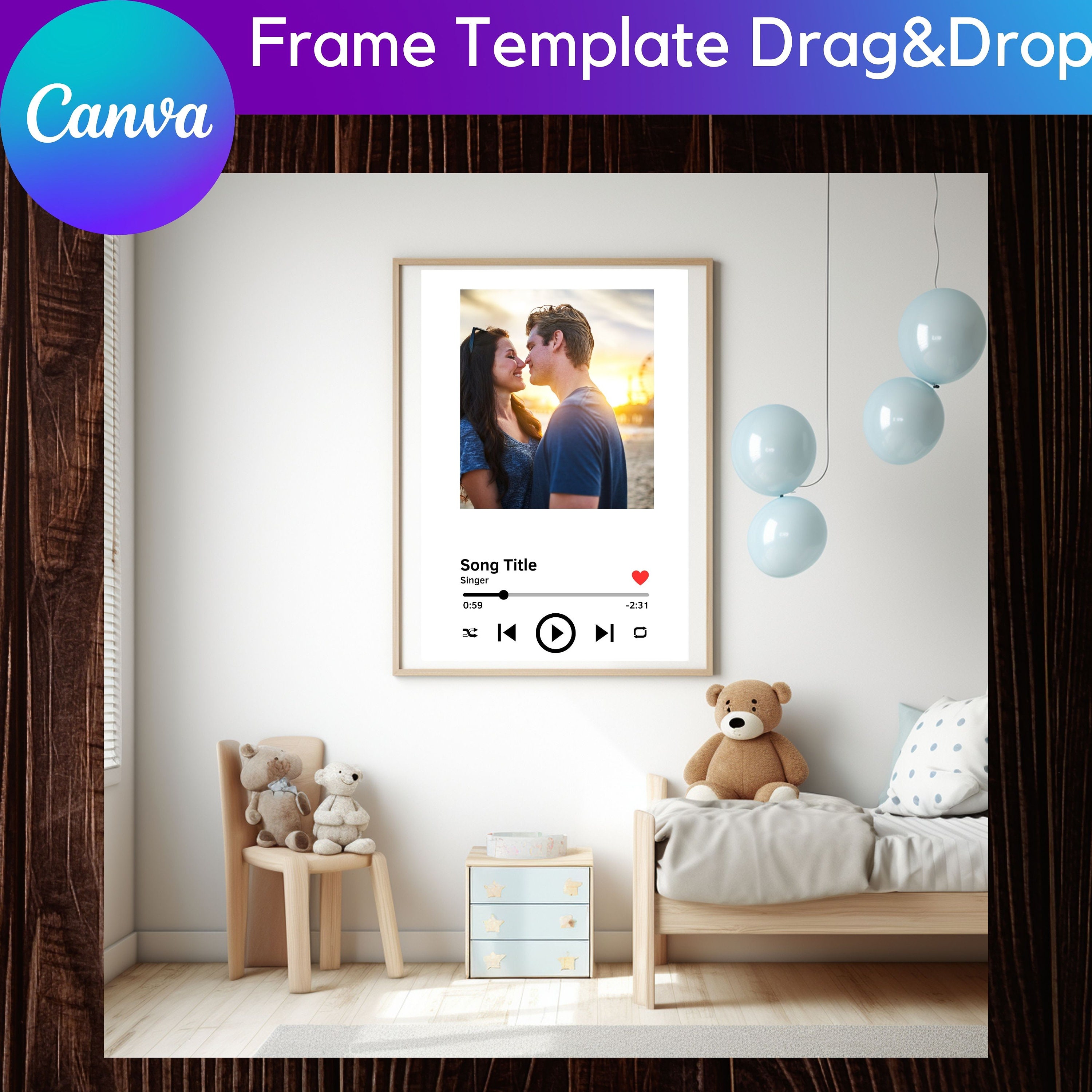 Editable Music Player Canva Frame Template Mockup,personalized Photo ...