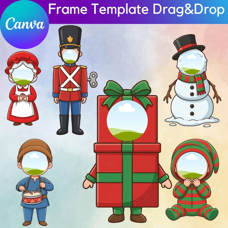 Christmas Character Canva Frames , Add Your Own Face ,funny Santa ...