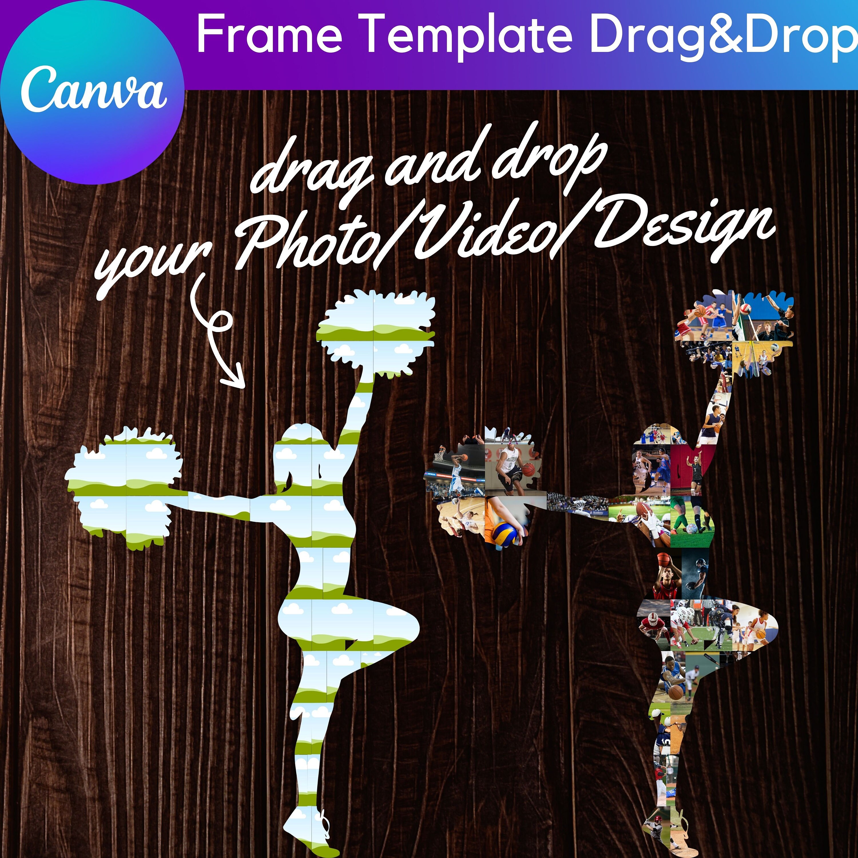 Cheerleader Collage Canva Frame Template,sport Player Photo,printable ...
