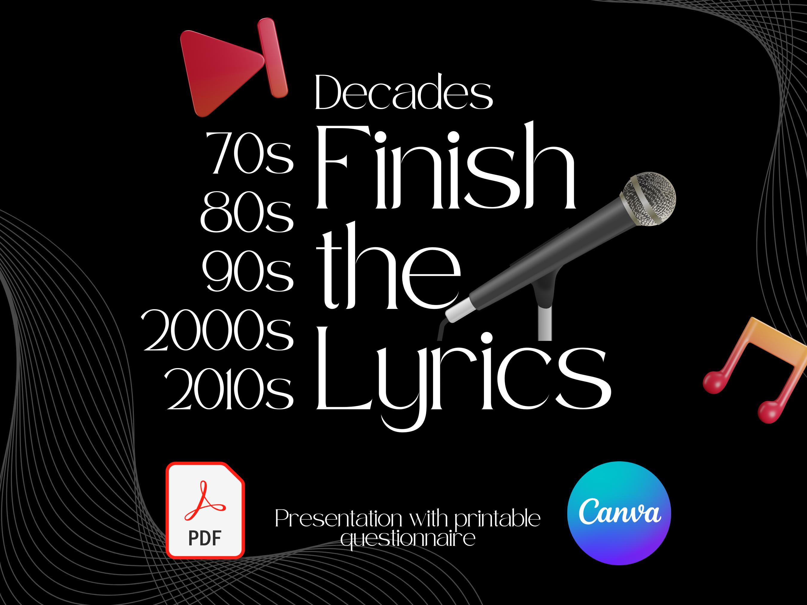 Decades Finish the Lyrics Game: 70s-2010s Music Trivia (digital ...