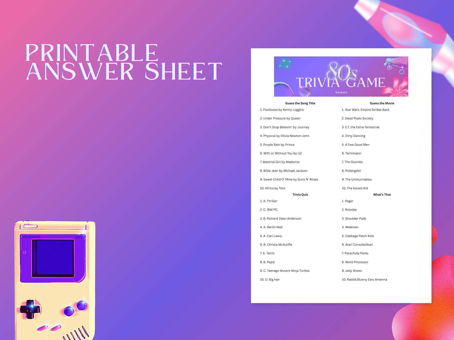 80s Party Game | 80s Music Game | 80s Movies Game | 80s TV Show & 80s ...