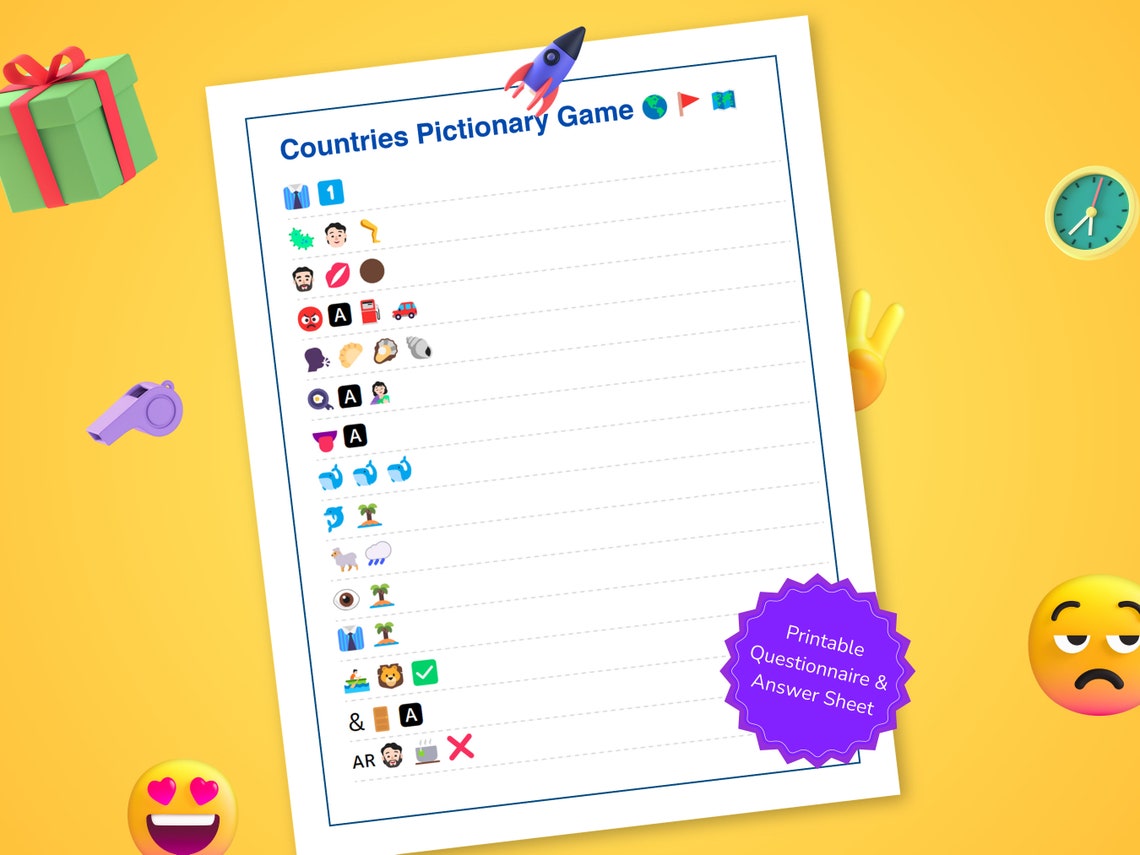 Countries Emoji Pictionary Game: Printable Trivia (PDF) - Etsy