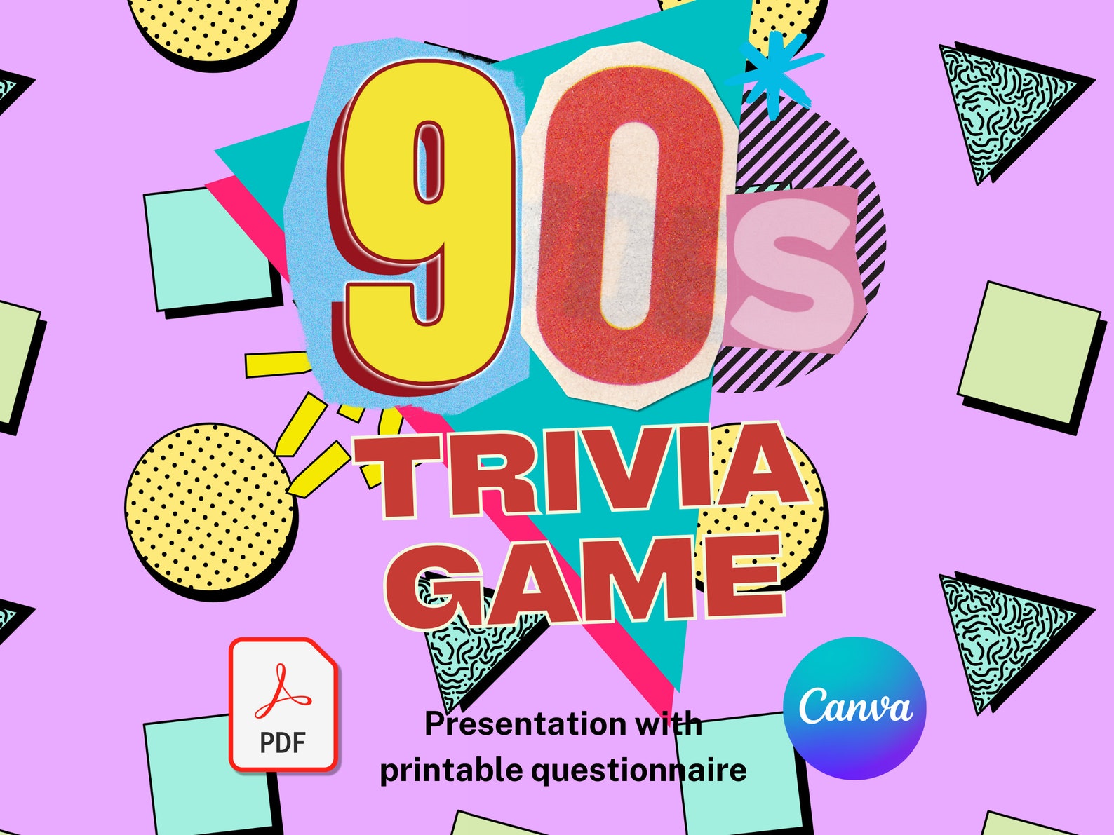 90s Trivia Digital Game: Music, Movies, Trends (canva & PDF) - Etsy