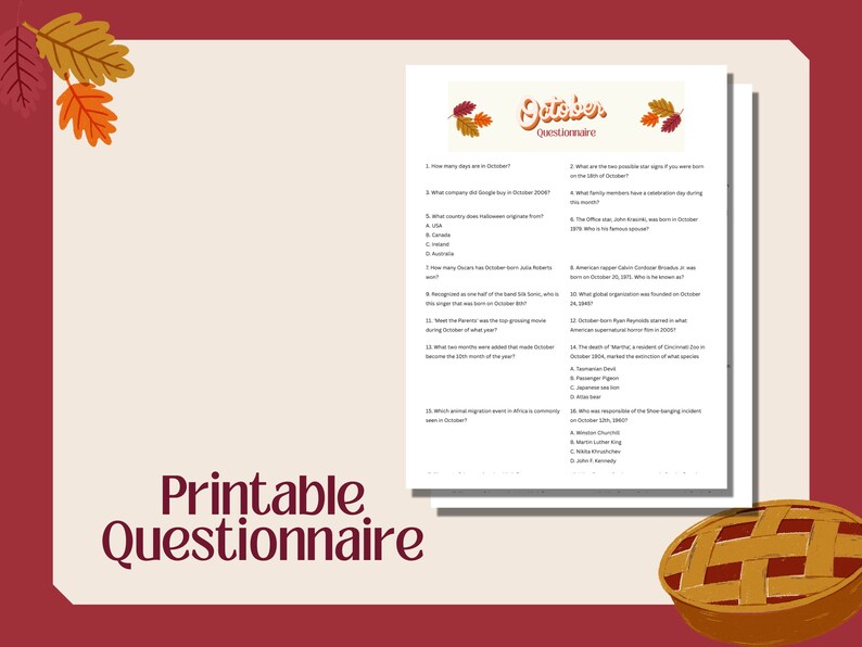 October Trivia Quiz | October Trivia Game | October Quiz | Party Game ...