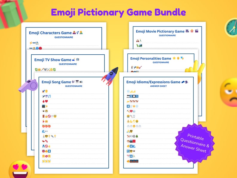Emoji Pictionary Game Bundle: Movies, TV, Songs (digital Download) - Etsy