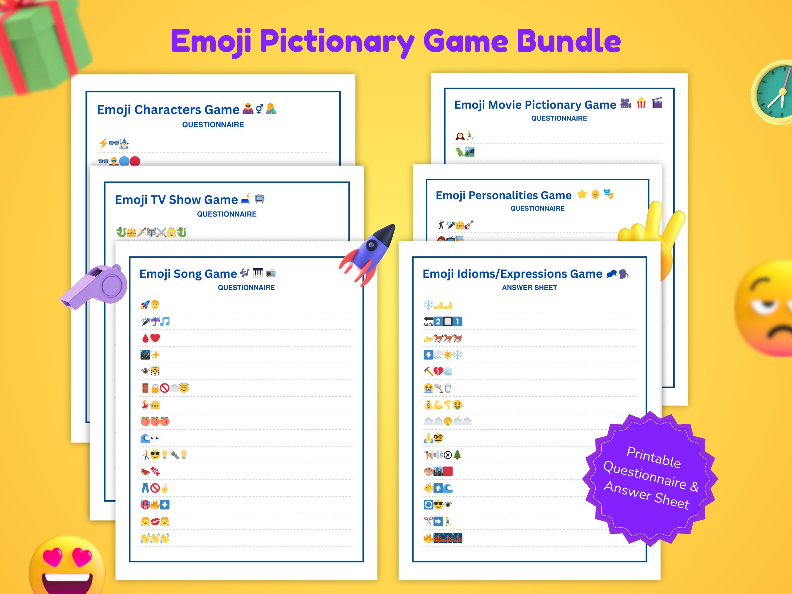 Emoji Pictionary Game Bundle: Movies, TV, Songs (digital Download) - Etsy