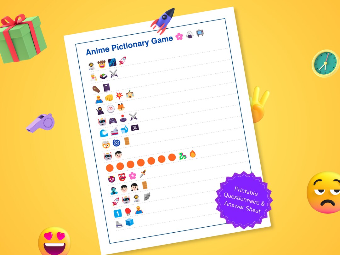 Anime Emoji Pictionary Game: Printable Trivia Quiz (PDF) - Etsy