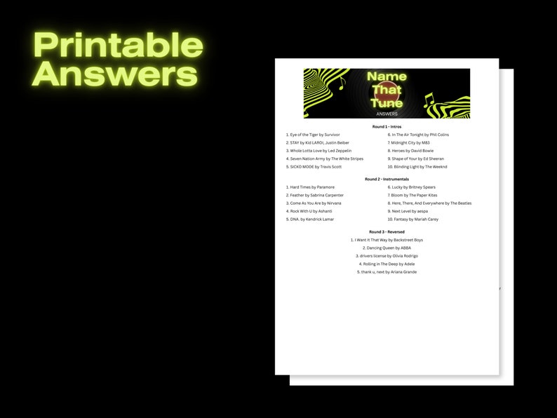 Name That Tune: Song Trivia Game (digital Download) - Etsy