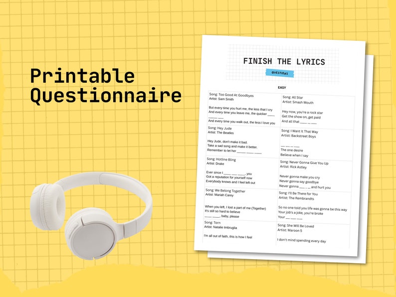 Finish the Lyrics Game: Pop Song Trivia (printable & Canva) - Etsy