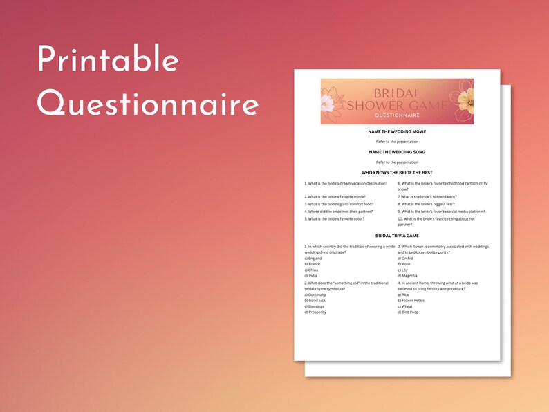 Bachelorette Party Games Bridal Shower Party Game Hen Do Quiz Game ...