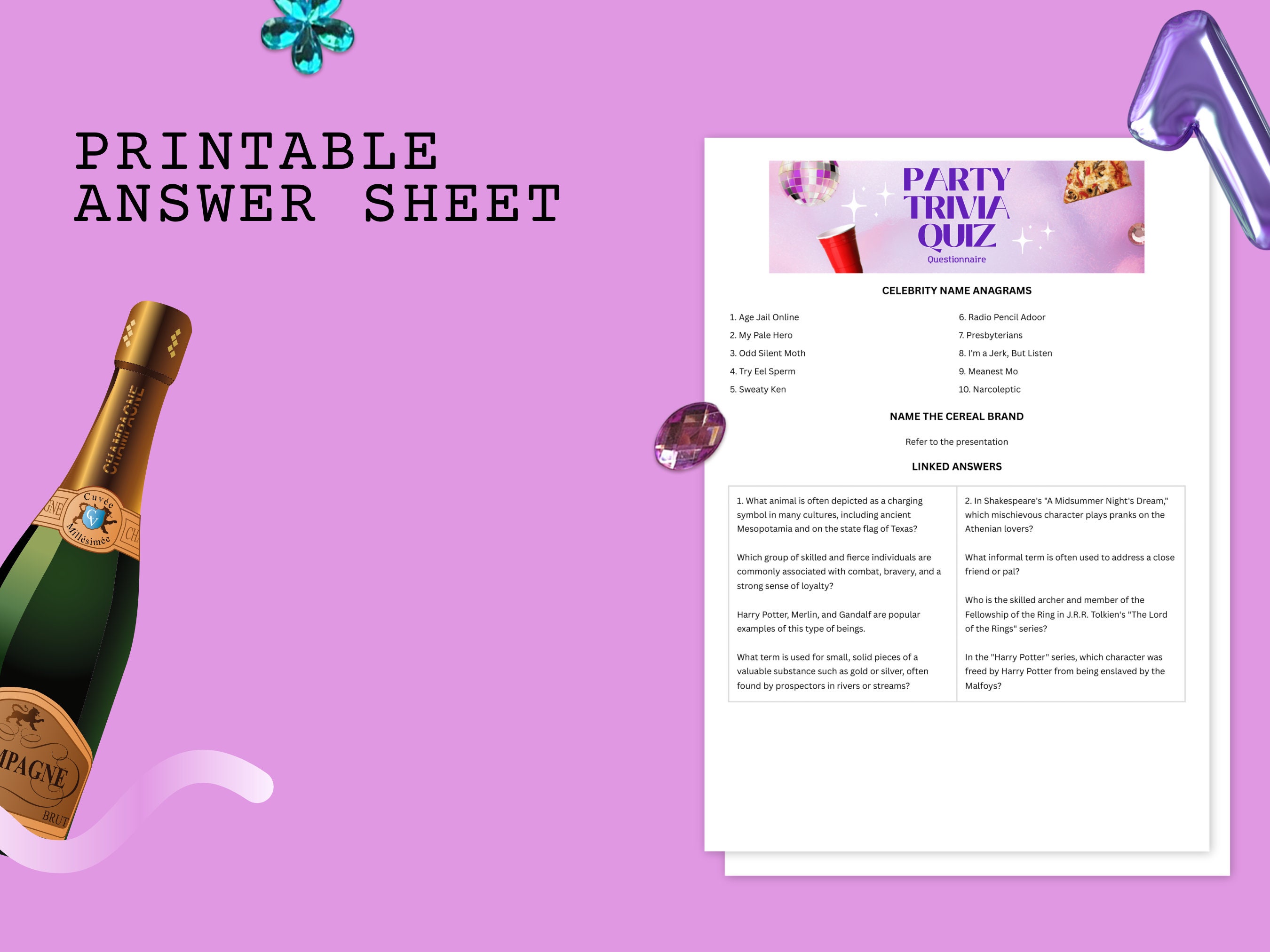 Trivia Party Games Printable Party Games Party Games Bundle Adult Party ...