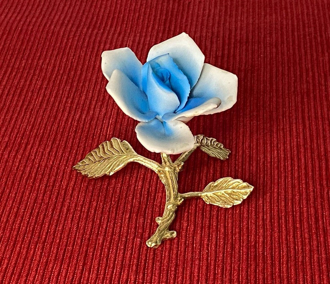 Blue Porcelain Flower With Brass Stem - Etsy