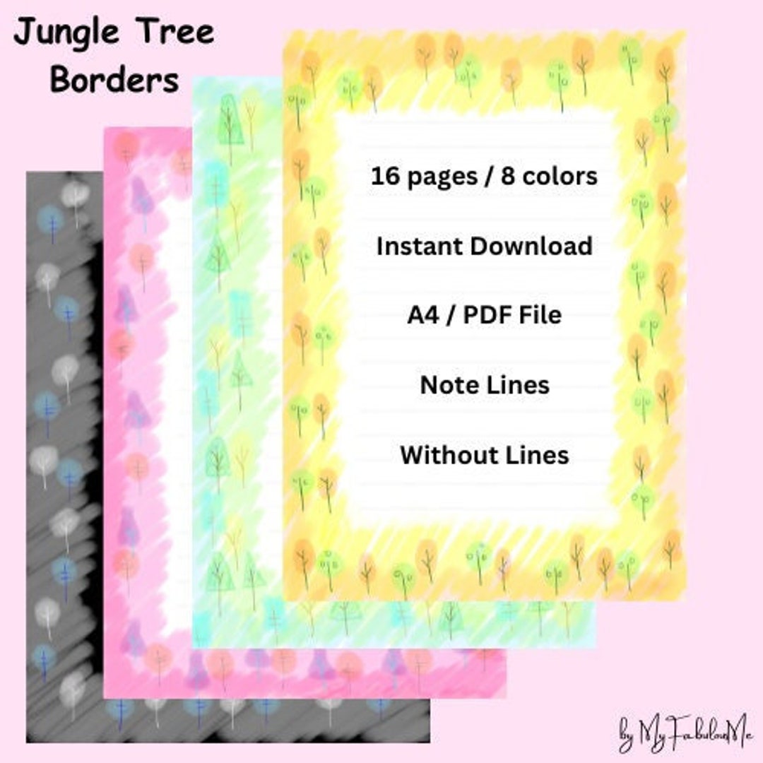 Printable Stationery Bundle With Jungle Tree Borders, Frame, Note ...