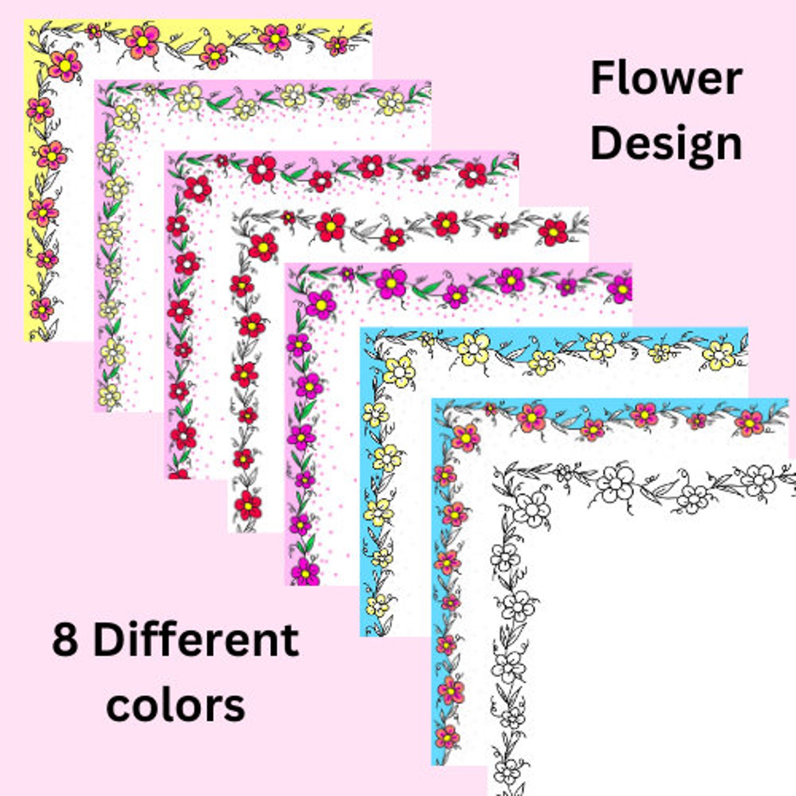 Printable Stationery Bundle With Flowers Borders, Printable Note Paper ...