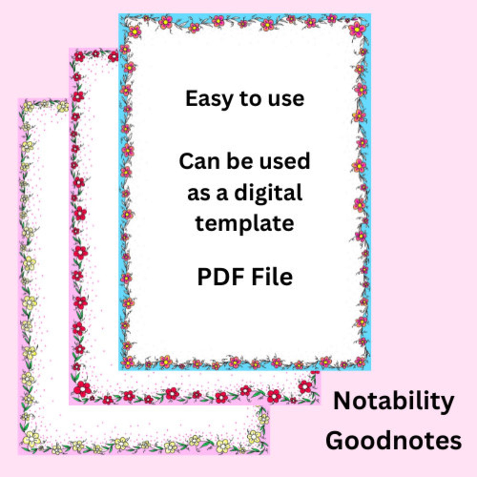 Printable Stationery Bundle With Flowers Borders, Printable Note Paper ...