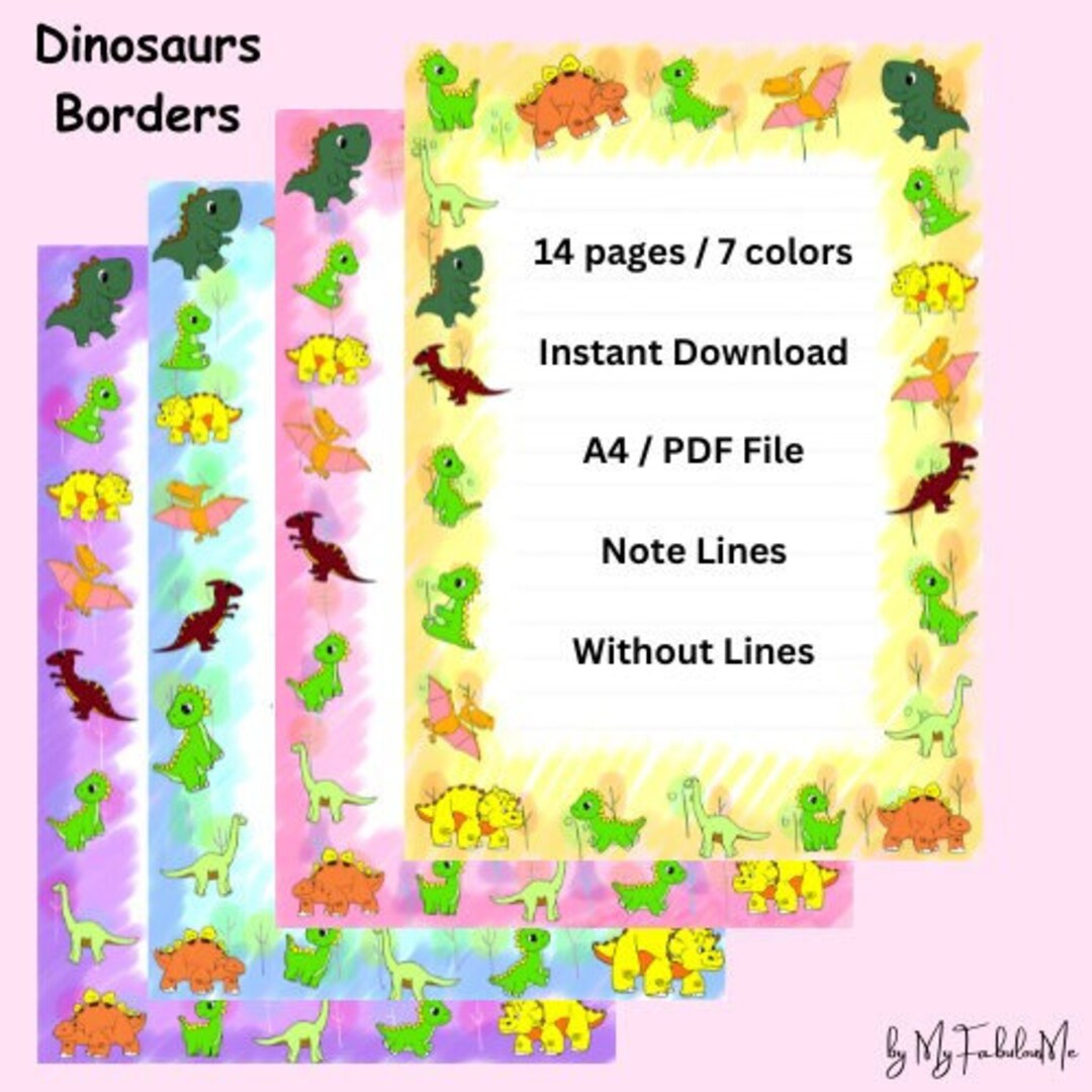 Dinosaur Cute Colorful Borders Frames Dino Clip Art Bundle 14 Digital ...