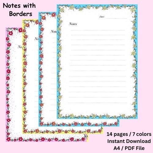 Printable Stationery Bundle With Flowers Borders Printable - Etsy