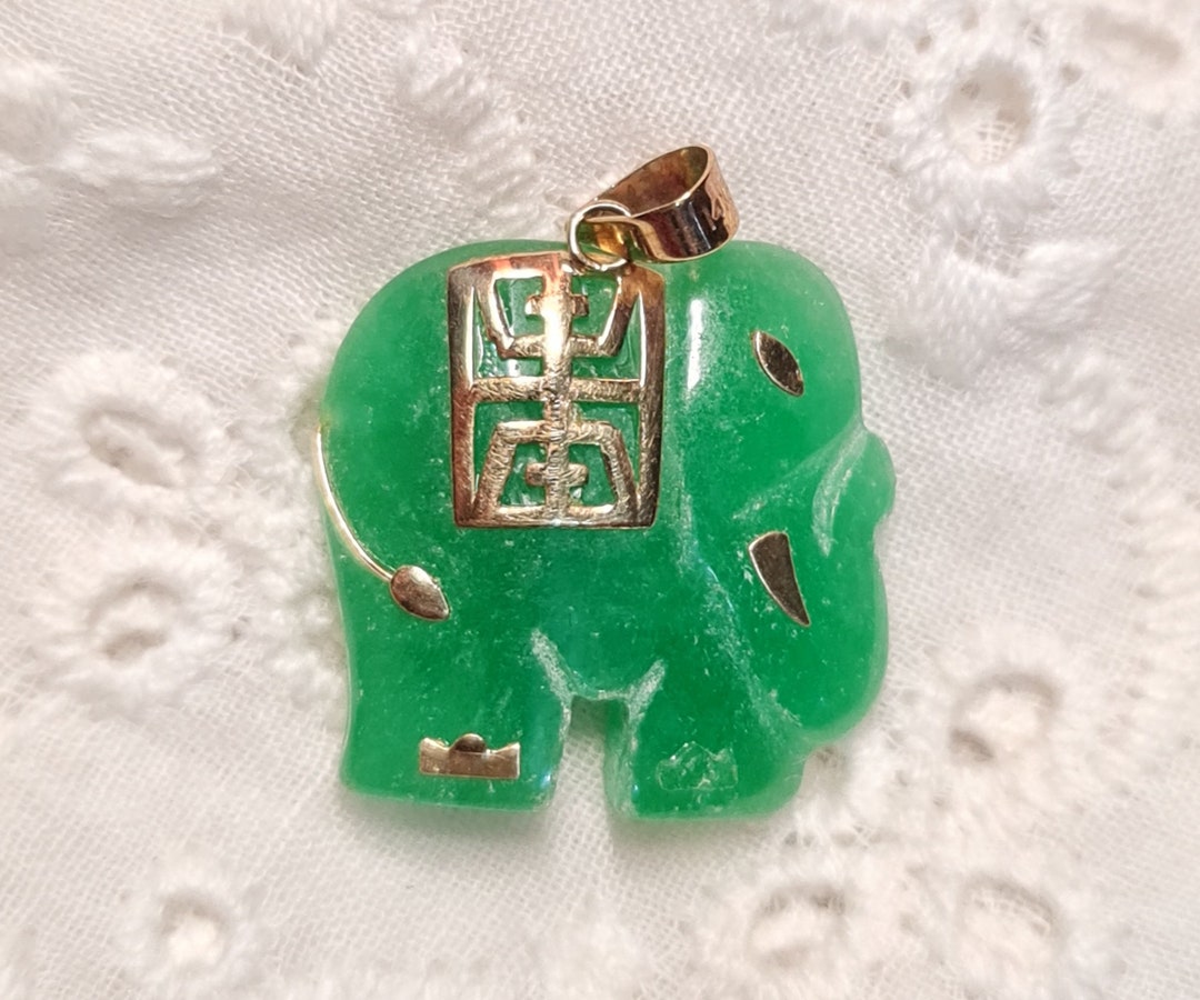 Solid 14k Gold Jade Elephant Pendent - Etsy