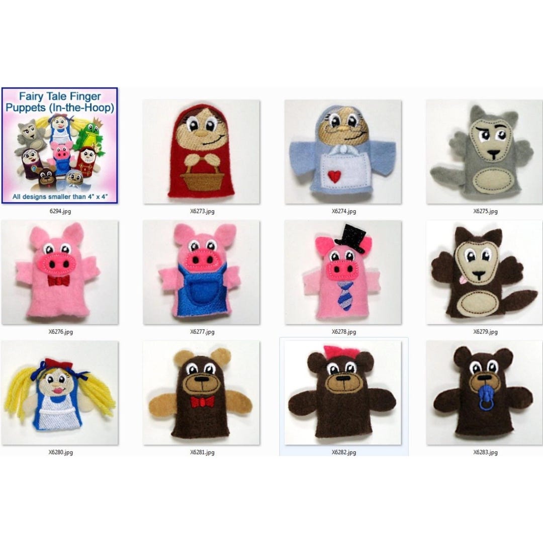 Fairy Tale Finger Puppets Embroidery, Cute Animal Characters, Storybook ...