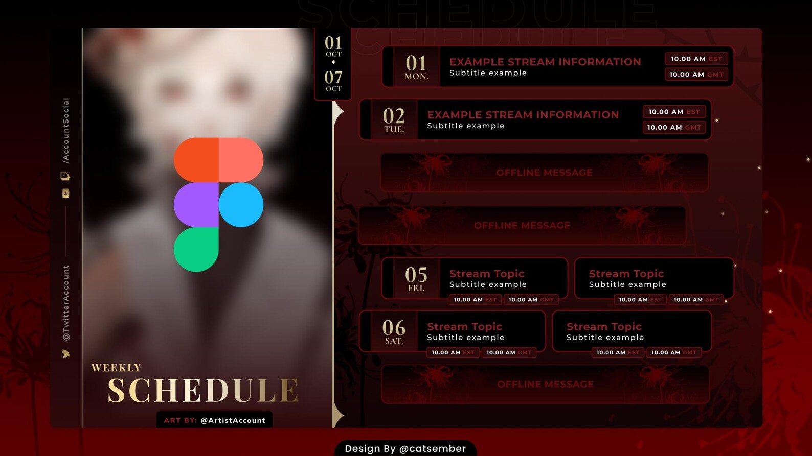 Deadflower Devil Stream Schedule Template: Vampire Red Vtuber Asset ...