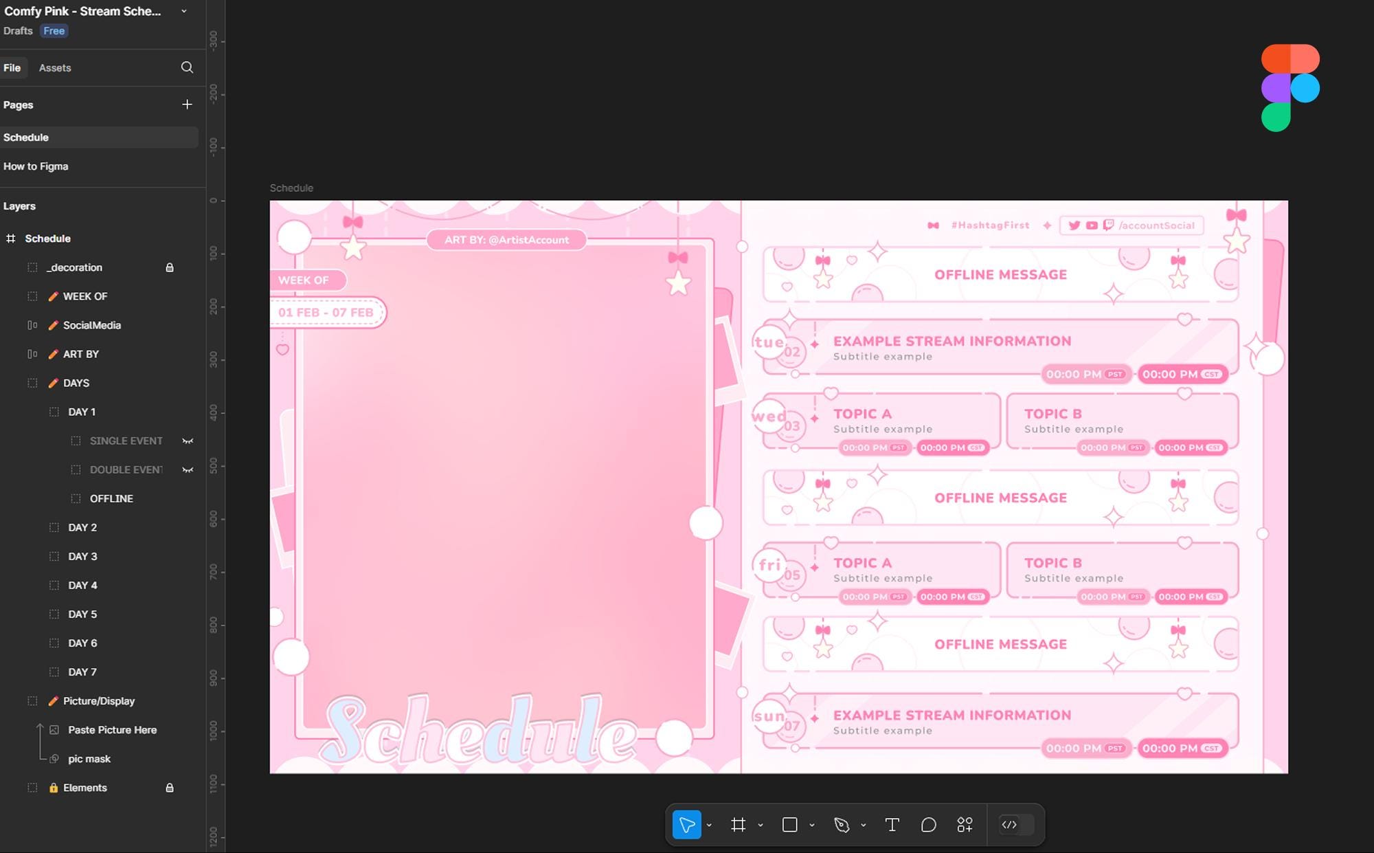 Comfy Pink Stream Schedule Template: Vtuber Assets (figma .fig) - Etsy