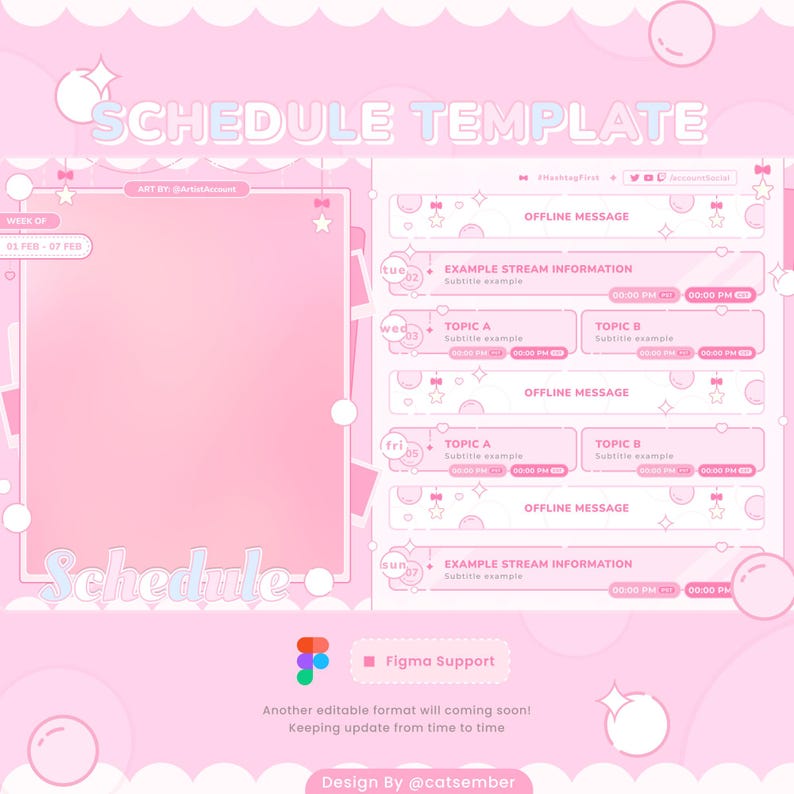 Comfy Pink Stream Schedule Template: Vtuber Assets (figma .fig) - Etsy