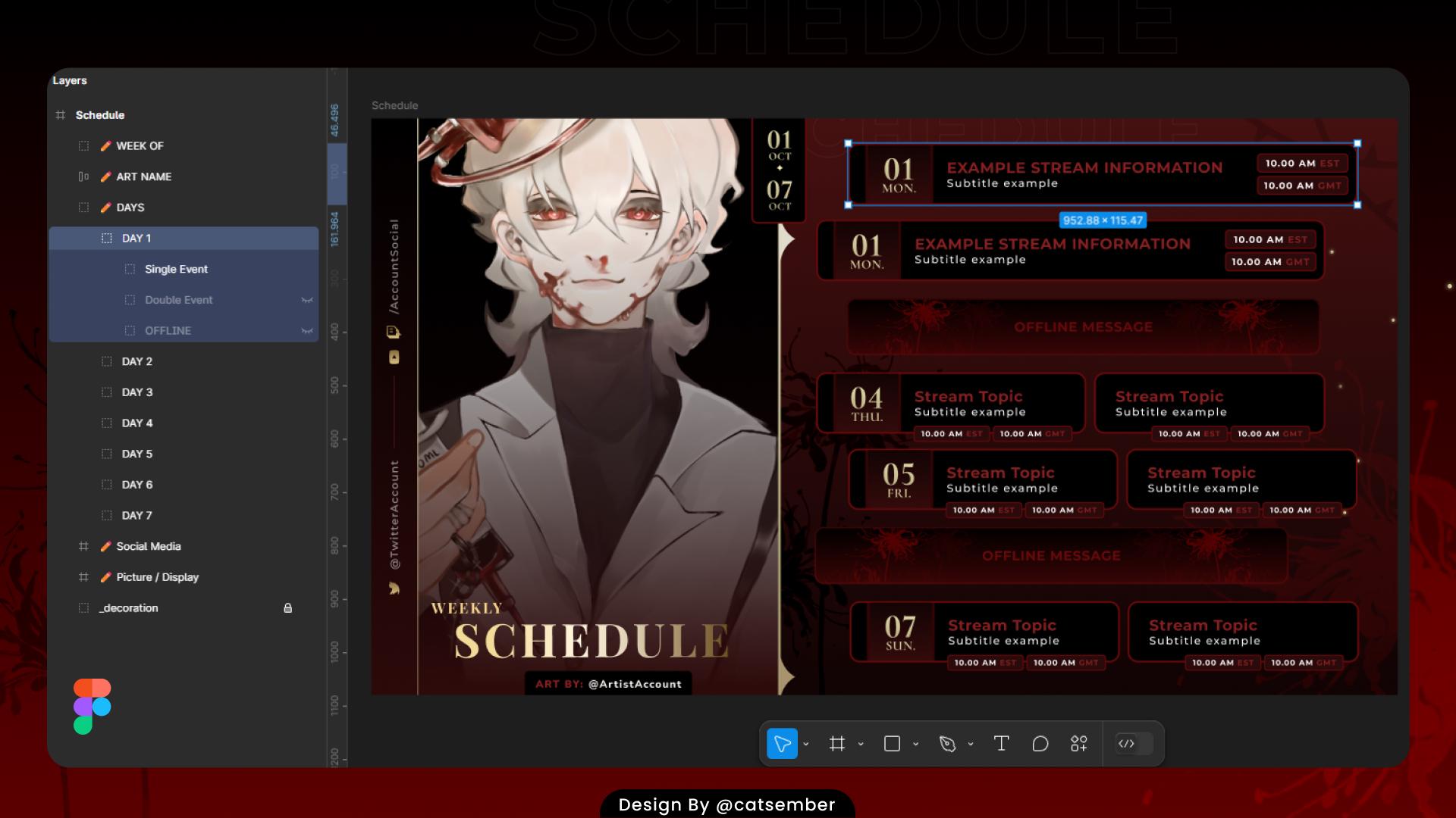 Deadflower Devil Stream Schedule Template: Vampire Red Vtuber Asset ...