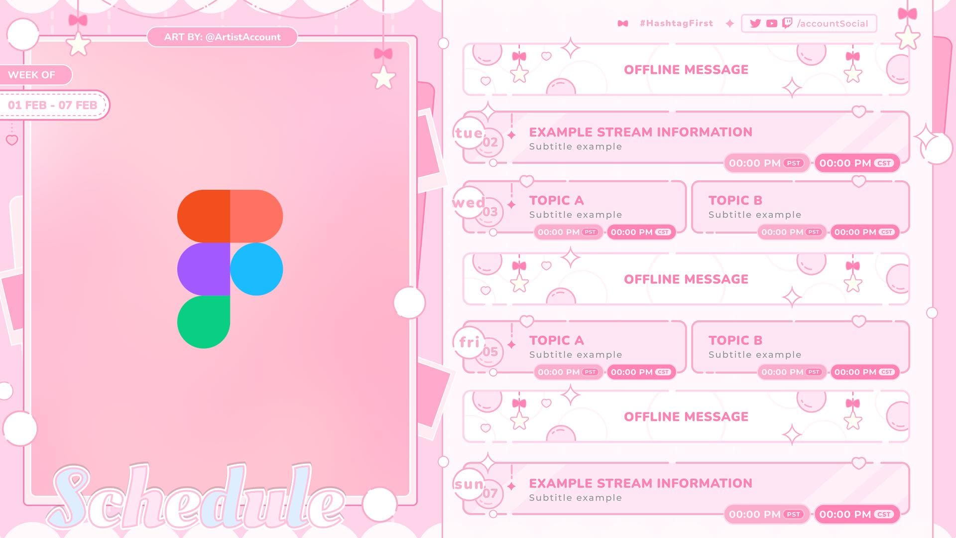 Comfy Pink Stream Schedule Template: Vtuber Assets (figma .fig) - Etsy