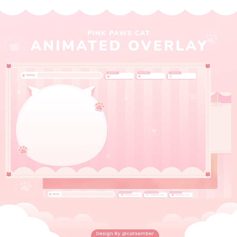 Animated Stream Overlays - Pink Paws Cat | Pink Overlay - Etsy