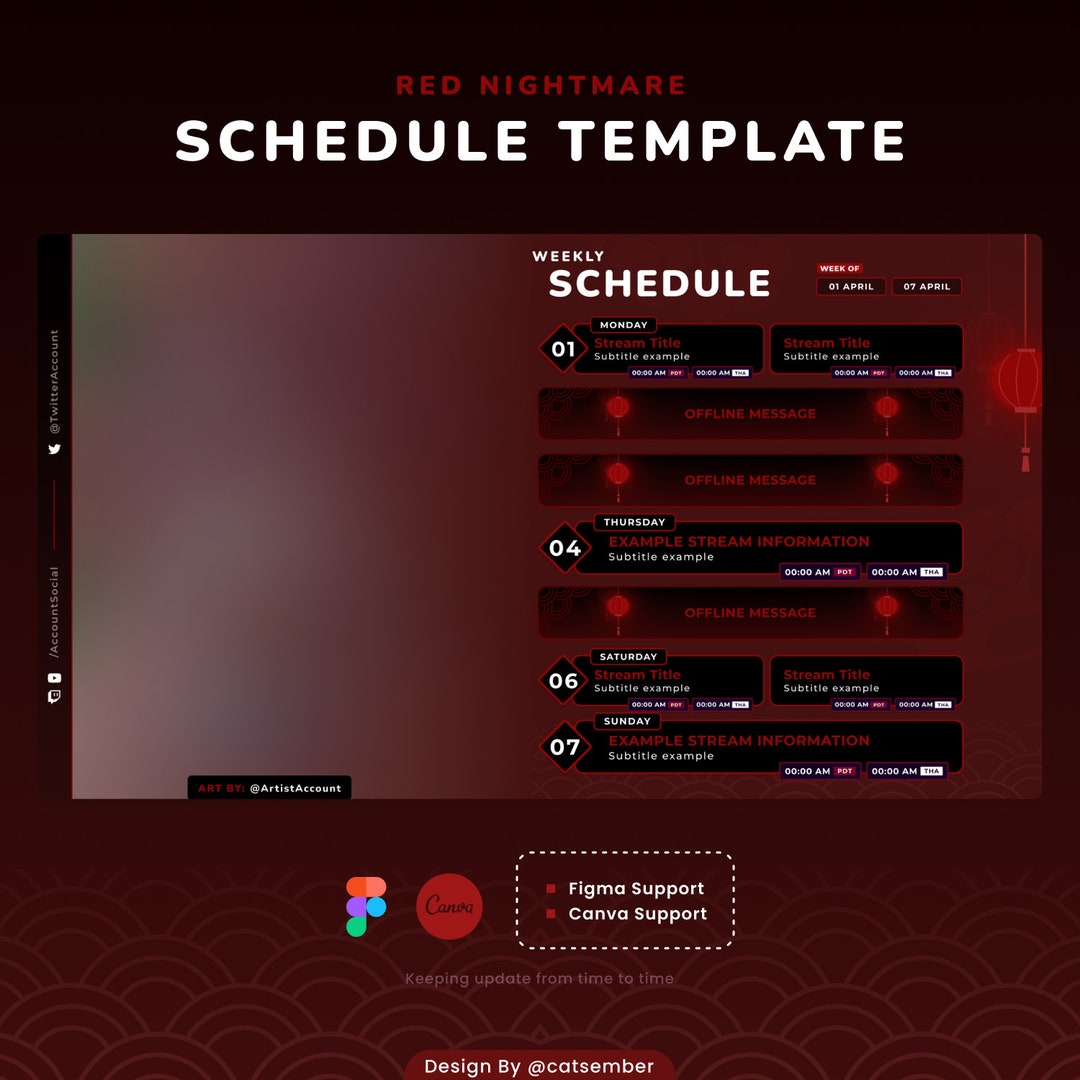 Stream Schedule Template - Red Lantern | Vtuber Schedule | Vtuber ...