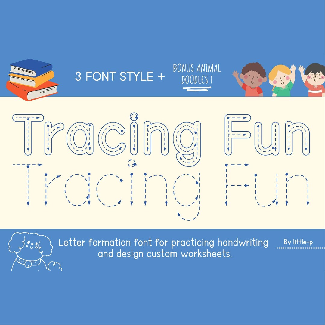 Tracing Fun Font, Student Font, Arrow Guide Font, Tracing Font, Bundle ...