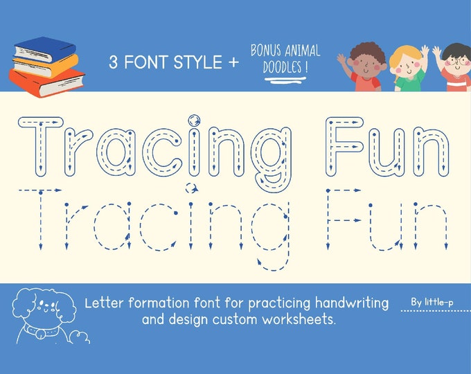 Tracing Fun Font, Student Font, Arrow Guide Font, Tracing Font, Bundle ...