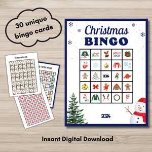 Christmas Bingo Game With 30 Unique Bingo Cards, Kids' Christmas ...